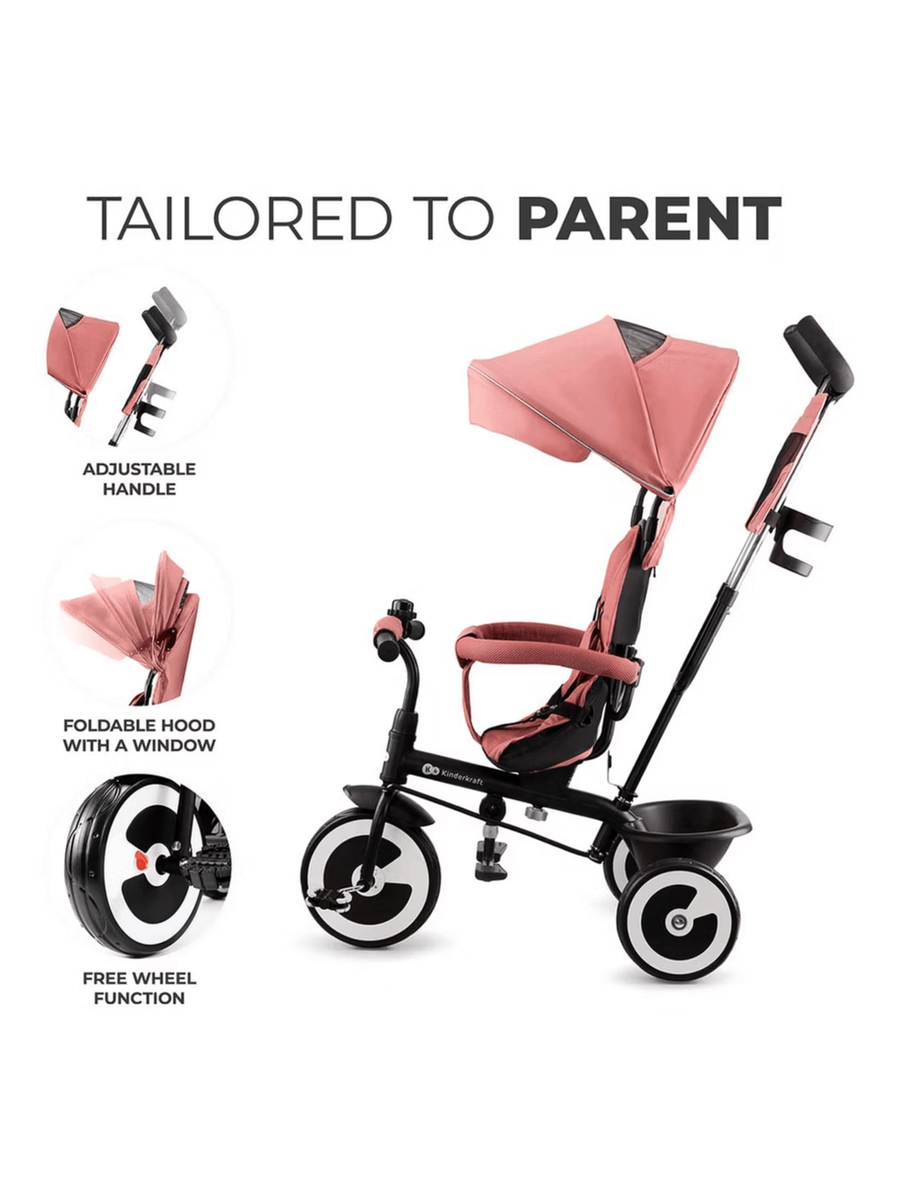 Kinderkraft Aston – Rose Pink | 3-in-1 Reversible Tricycle – Mama's Joy